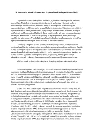 Brainstorming ako efektívna metóda skupinového riešenia problémov | PDF