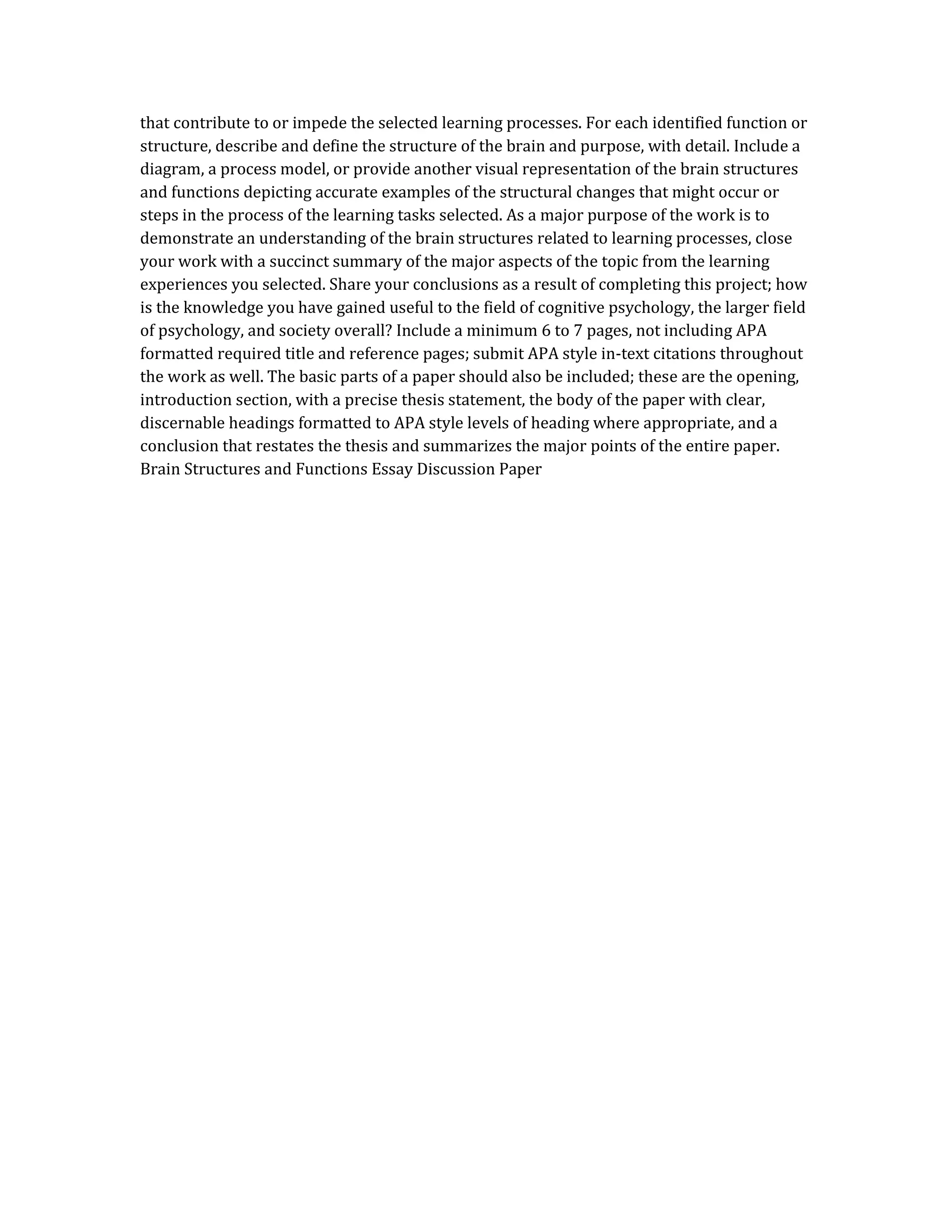 Brain Structures and Functions Essay Discussion Paper.docx
