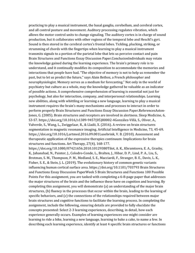 Brain Structures and Functions Essay Discussion Paper.docx