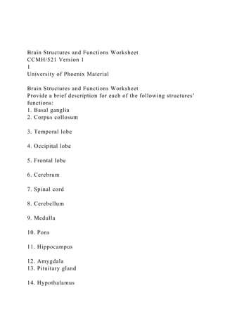 Brain Structures and Functions WorksheetCCMH521 Version 11.docx