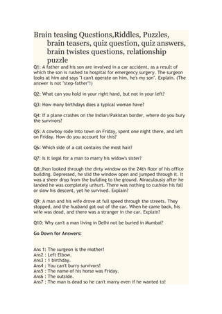 Brain teasing questions 2 | PDF