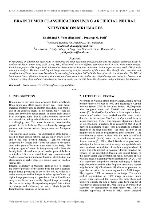 Brain tumor classification using artificial neural network on mri images | PDF | Photo Editing ...