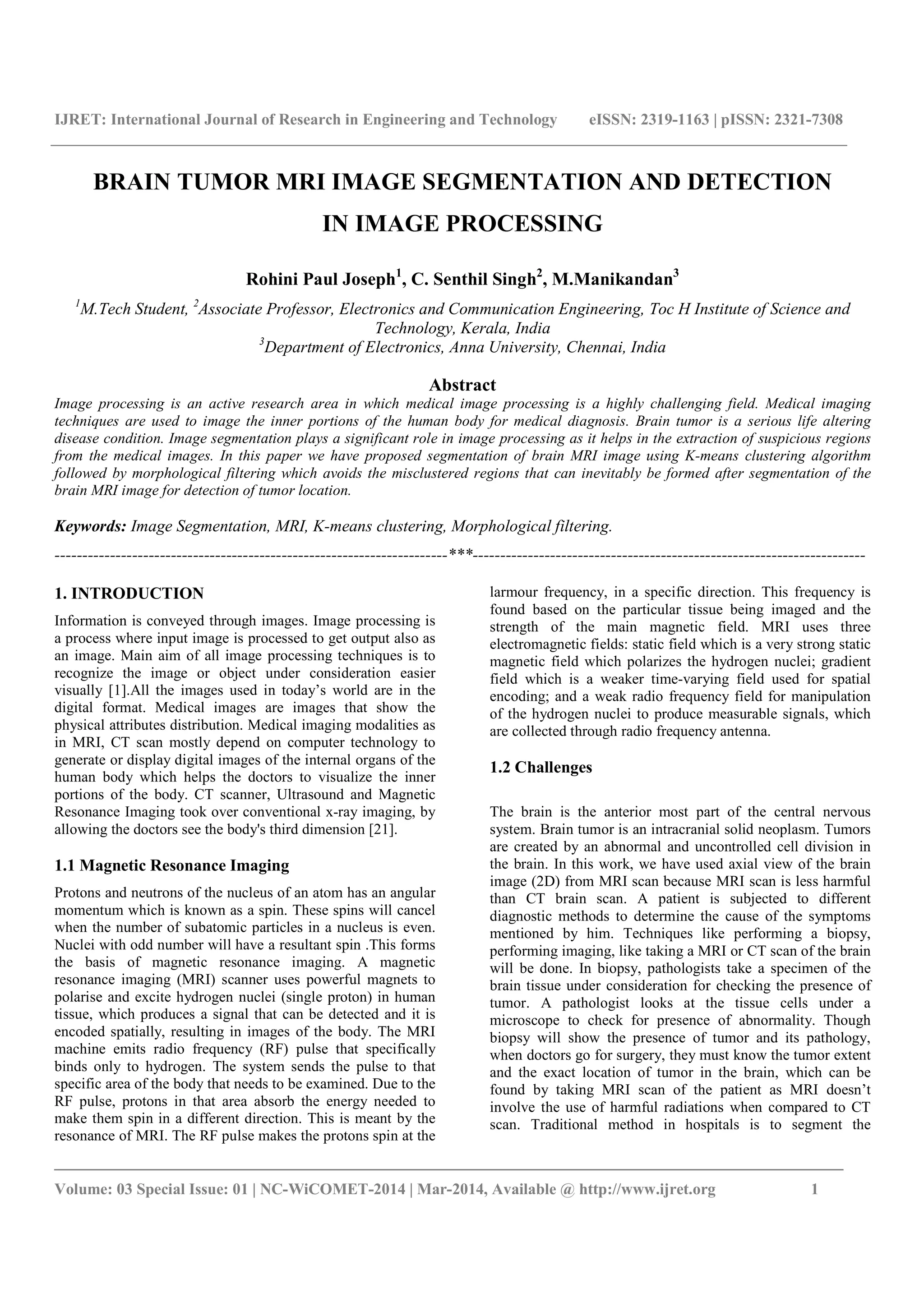Brain tumor mri image segmentation and detection | PDF