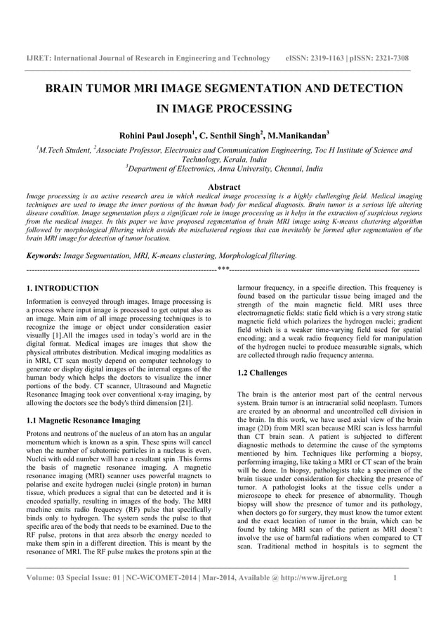 Brain tumor mri image segmentation and detection | PDF
