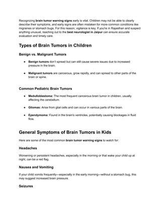 top Brain Tumor Warning Signs in Kids 2025 | PDF