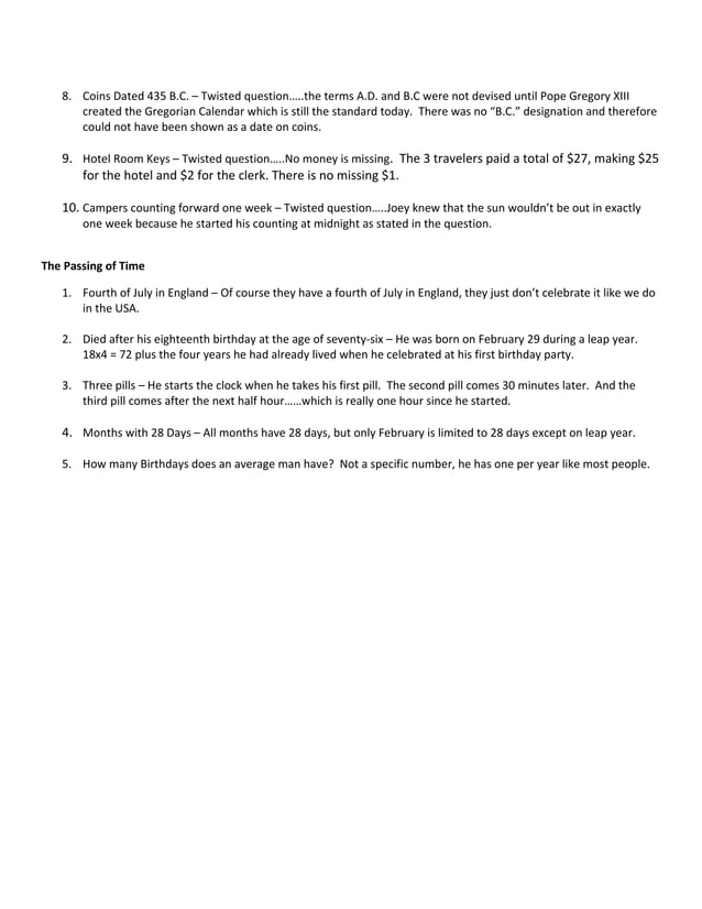 Brain Twister Answers | PDF | Free Download