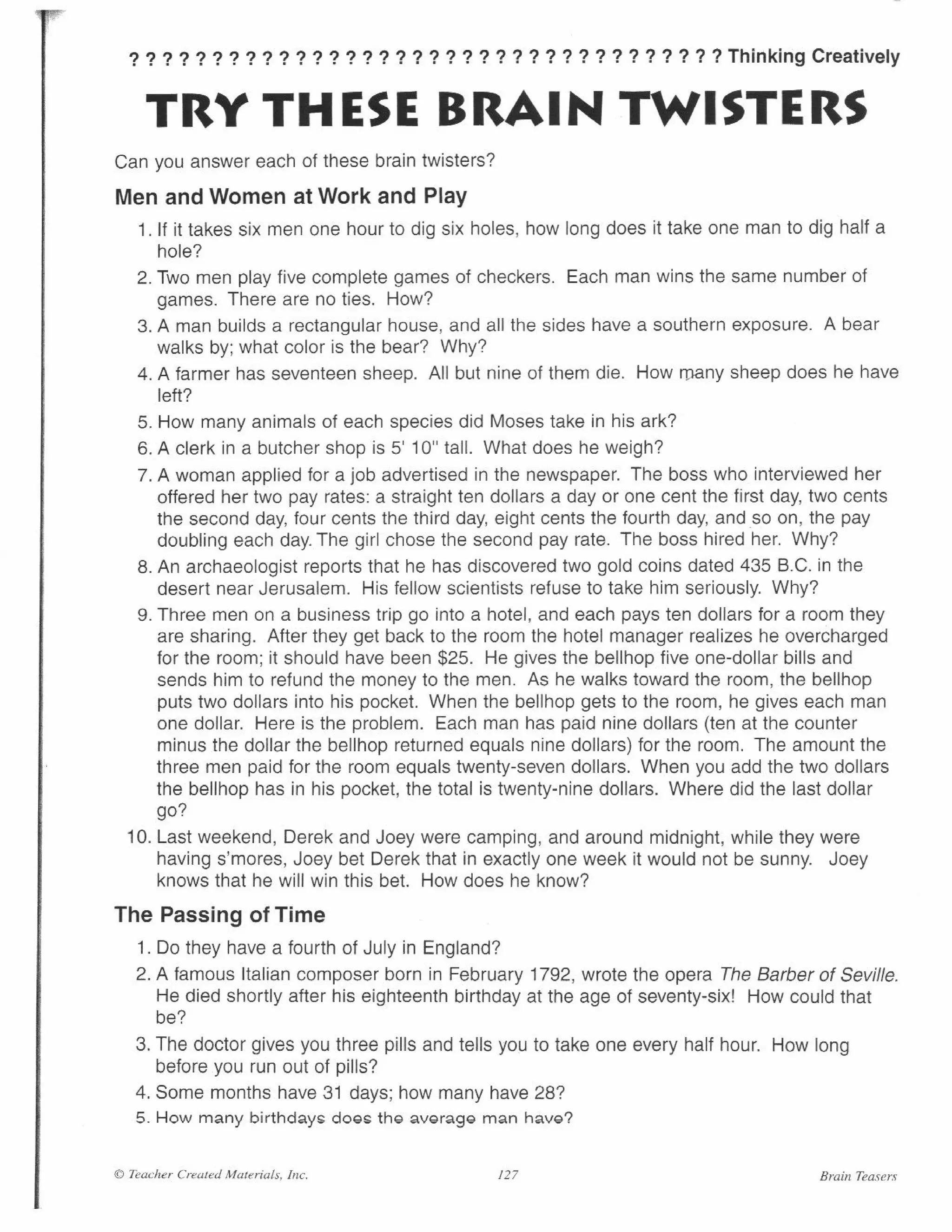 Brain Twister Questions | PDF