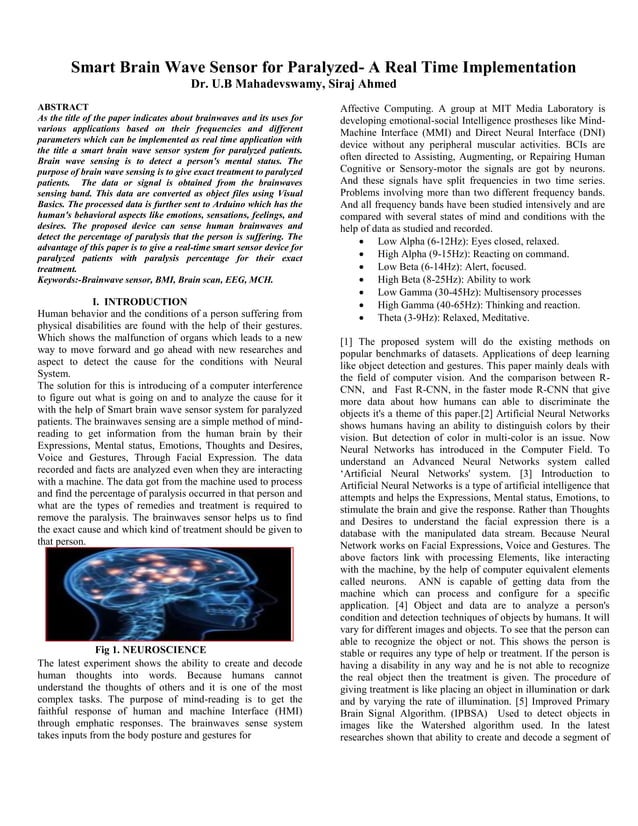 Smart Brain Wave Sensor for Paralyzed- A Real Time Implementation | PDF
