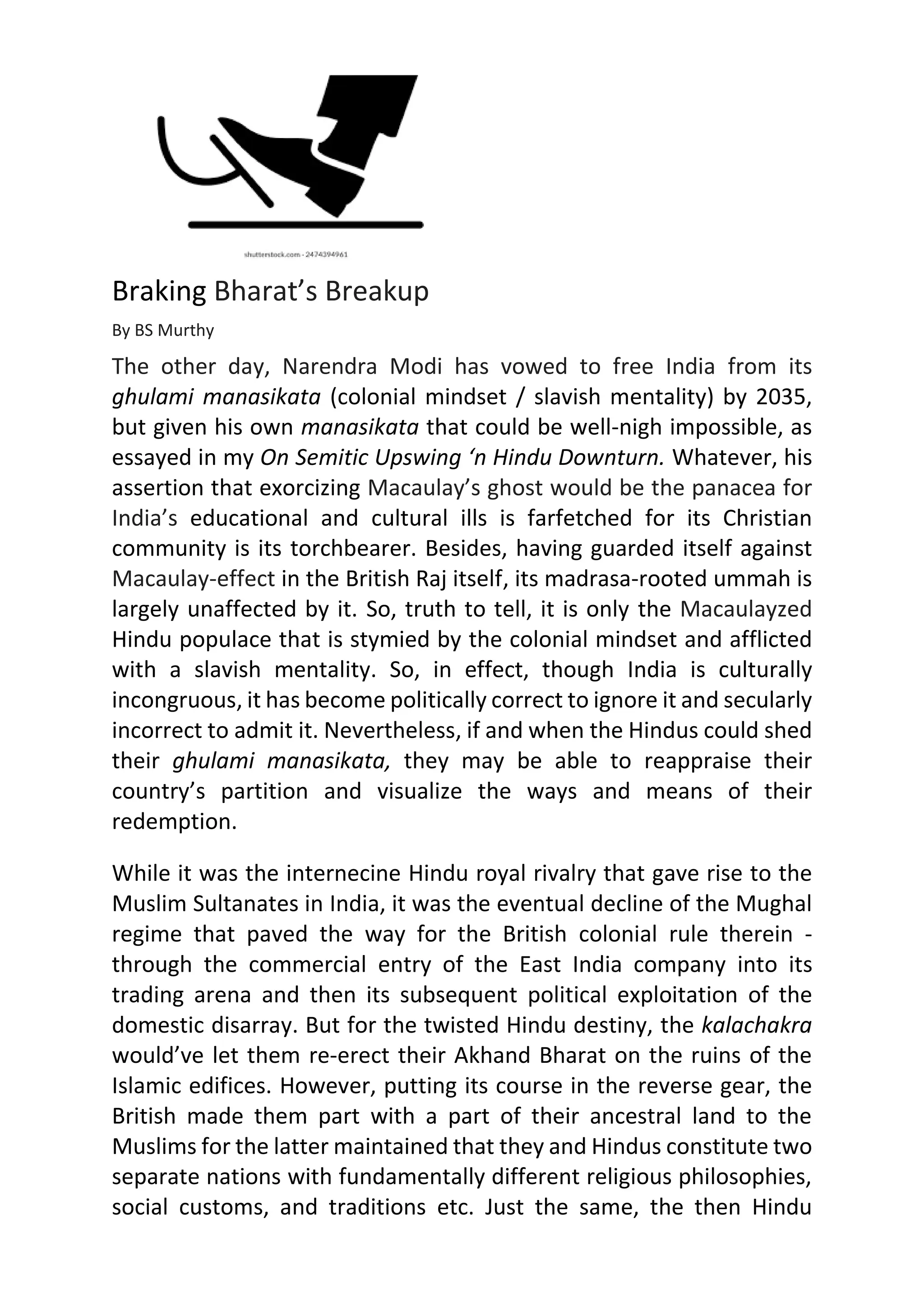 Braking Bharat’s Breakup - A Preemptive Action | PDF