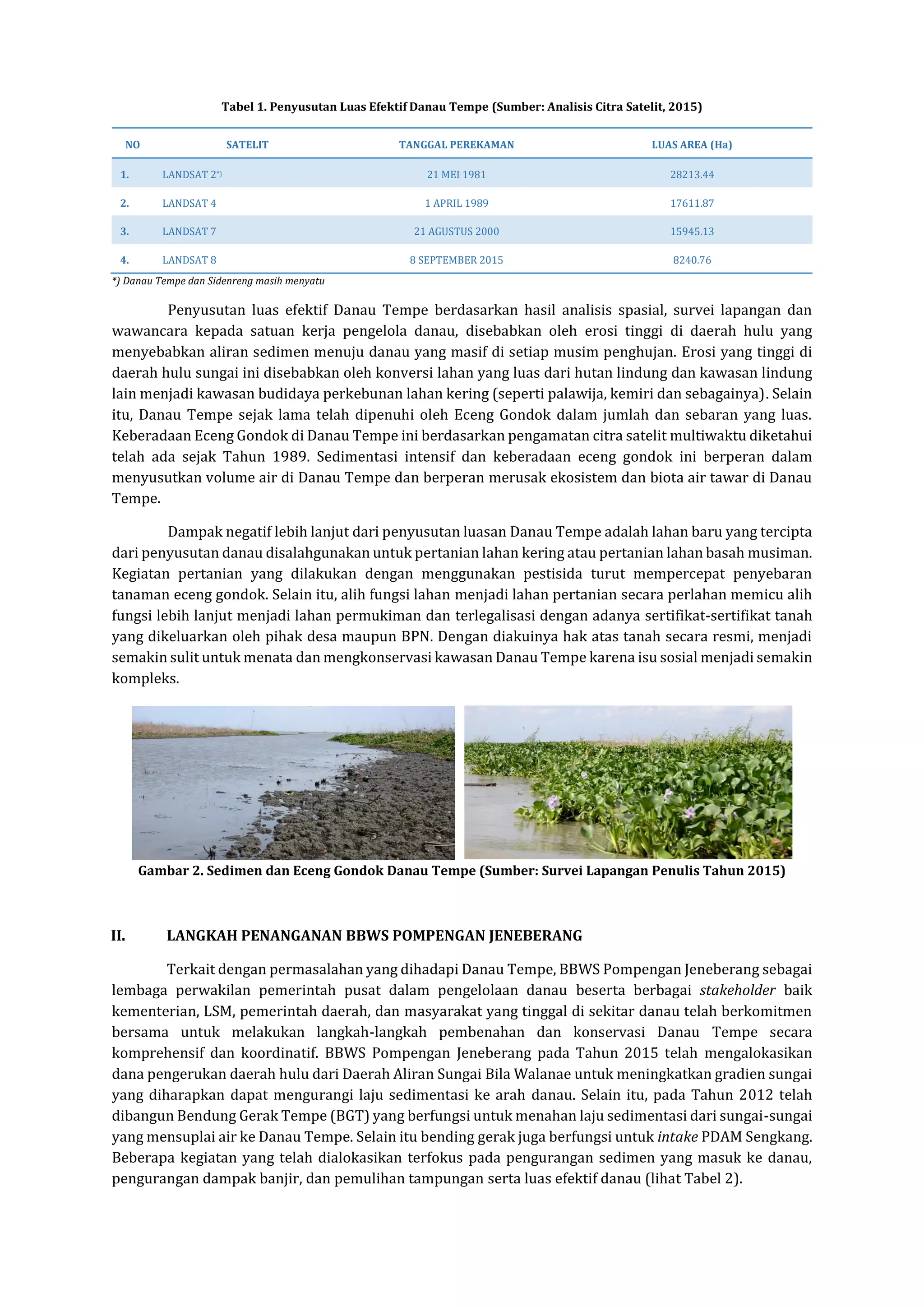 Sedimentation in Tempe Lake Sulawesi and its future problems | PDF