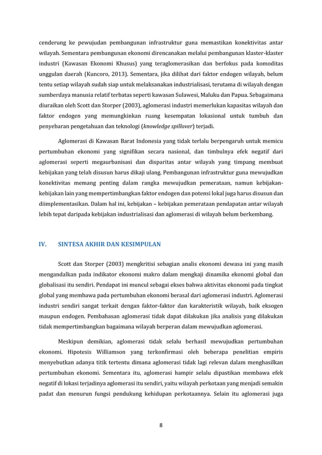 Aglomerasi Ekonomi di Indonesia, Sebuah Sintesa | PDF
