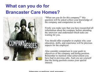 Brancaster care homes interview questions and answers | PPT | Free Download
