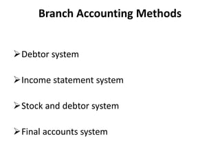 BRANCH ACCOUNTING INTRODUCTION WITH PRACTICAL PROBLEM | PPT