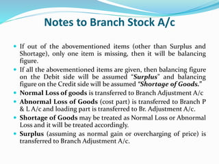 Branch accounting stock and debtors method | PPTX