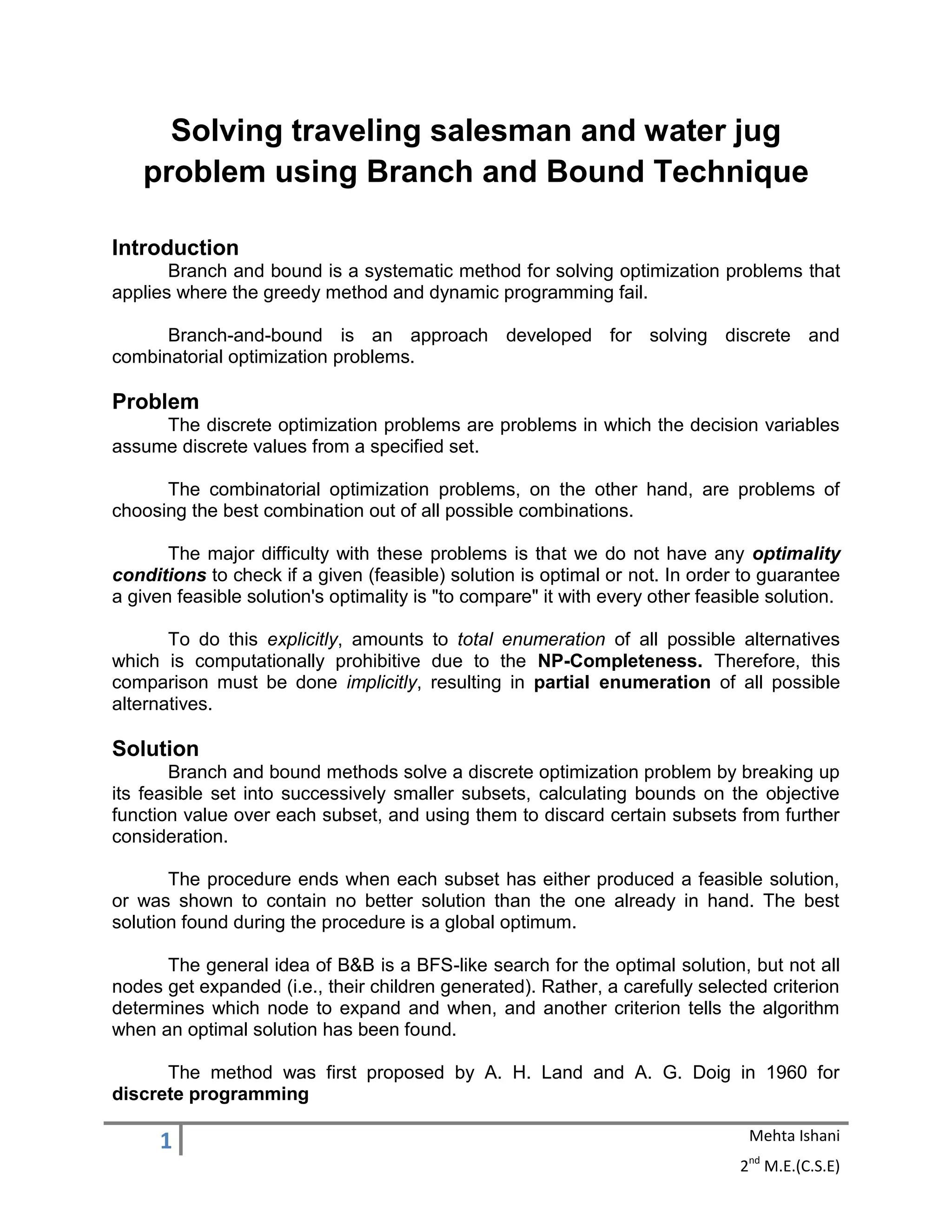 Branch and bound technique | PDF