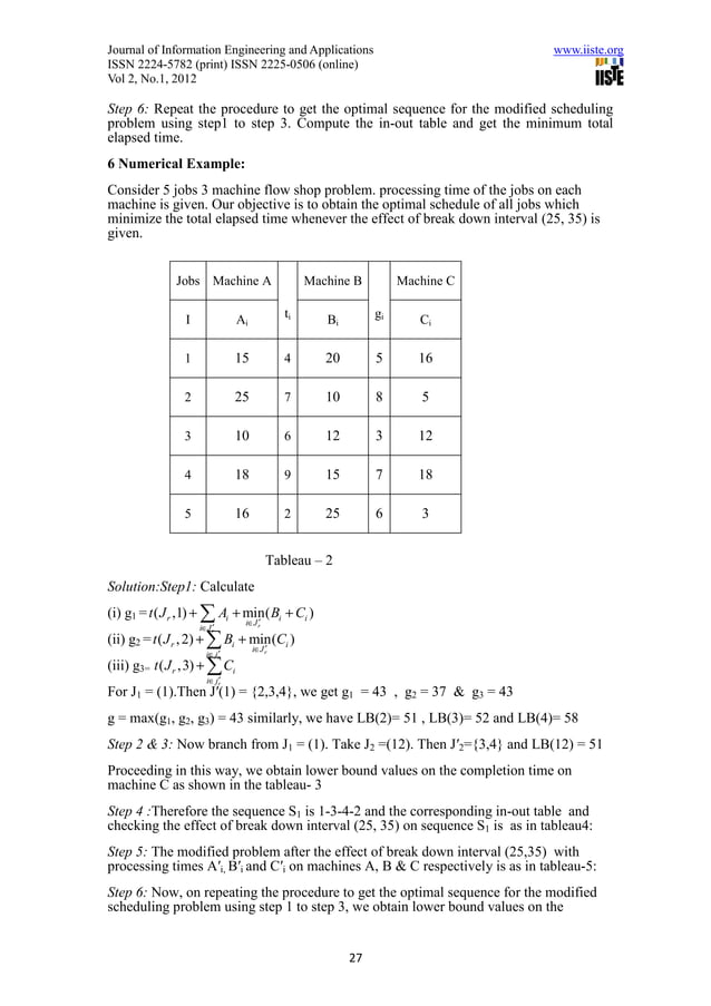 Branch and bound technique for three stage flow shop scheduling problem including breakdown ...