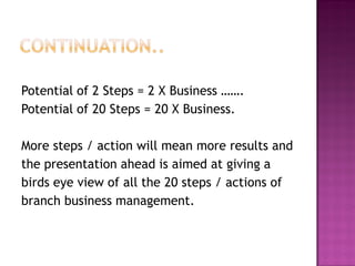 Branch (banking) business management equation | PPT