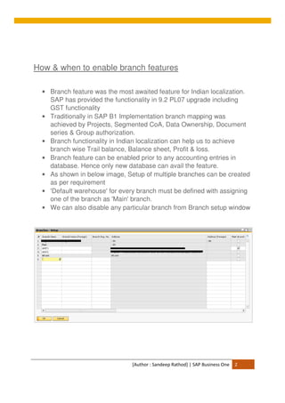 Branch Enablement for Indian localization SAP B1 9.2 | PDF