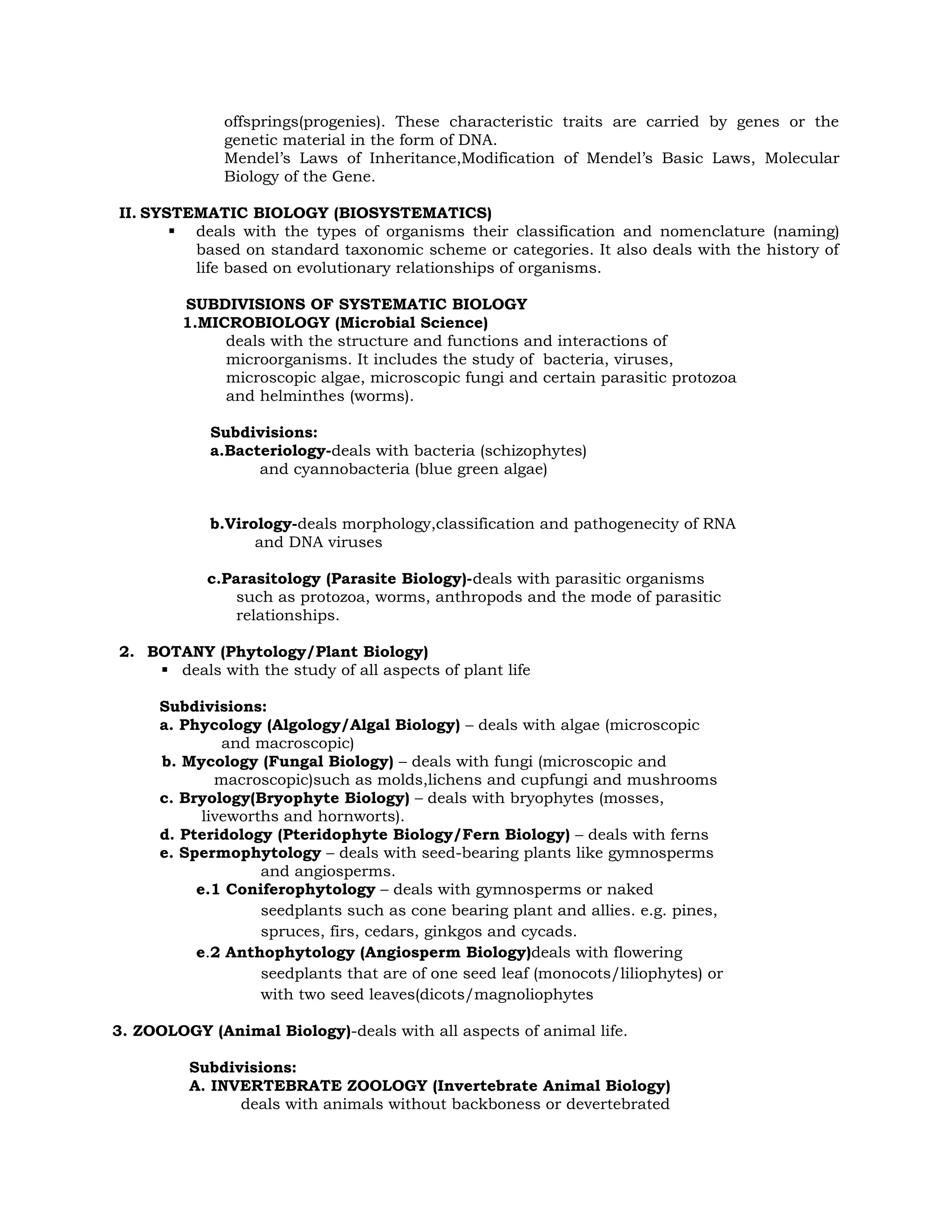 BRANCHES-OF-BIOLOGY-and-Its-SUBDIVISIONS | DOCX