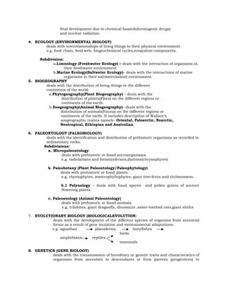 BRANCHES-OF-BIOLOGY-and-Its-SUBDIVISIONS | DOCX
