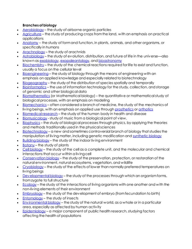 Branches of biology | DOCX