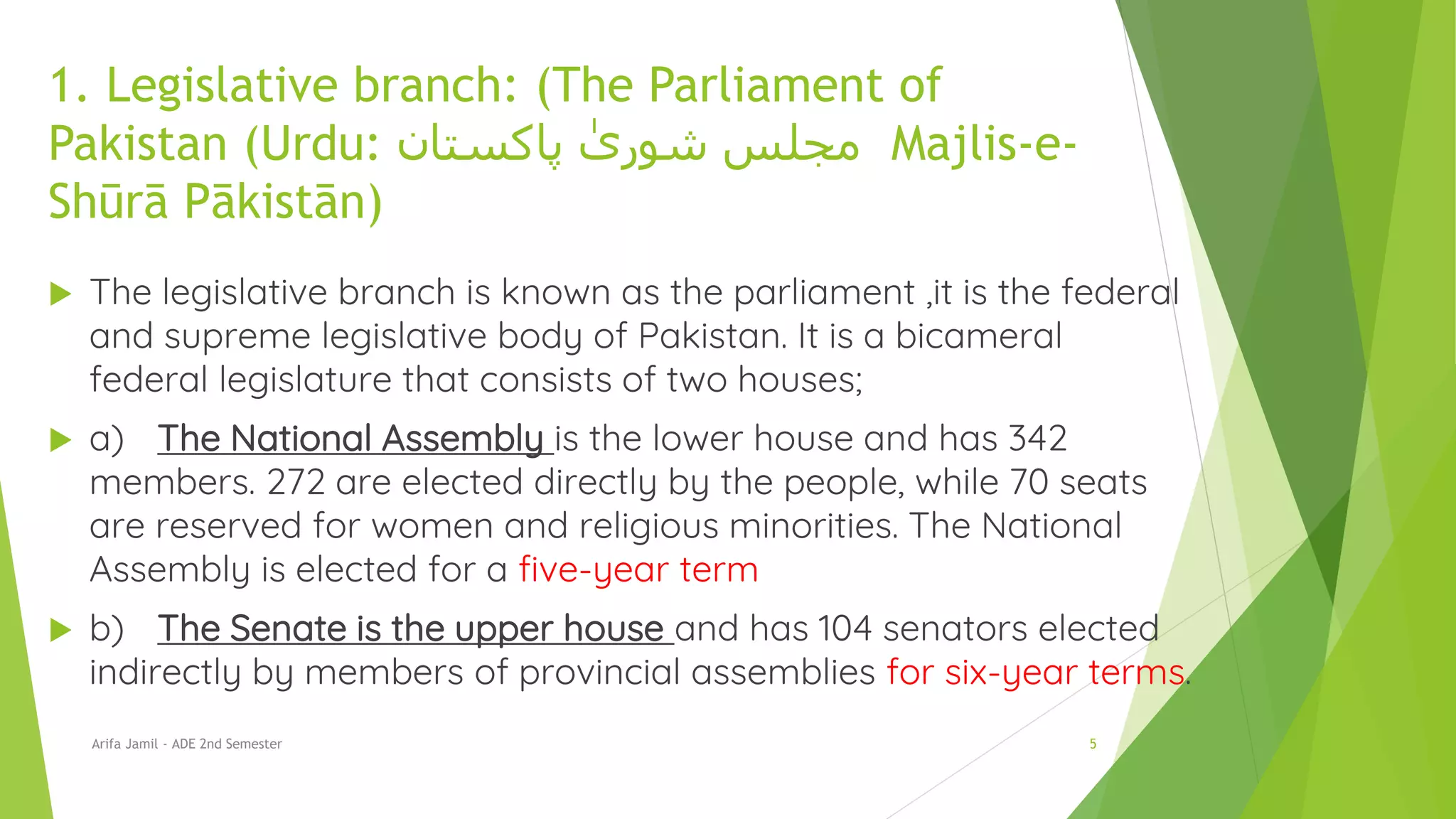 Branches of government / Structure of Government in Pakistan | PDF