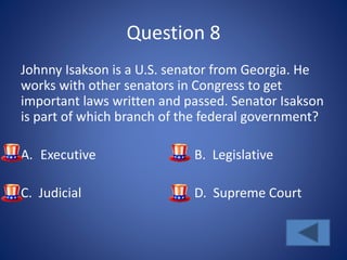 Branches of government game - 3rd grade | PPTX