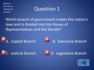 Branches of government game - 3rd grade | PPTX