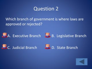 Branches of government game - 3rd grade | PPTX