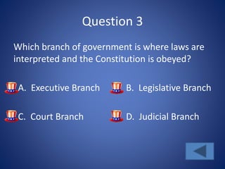 Branches of government game - 3rd grade | PPTX