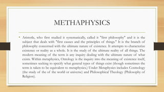 Branches of Philosophy Introduction to the Philosophy of the human ...