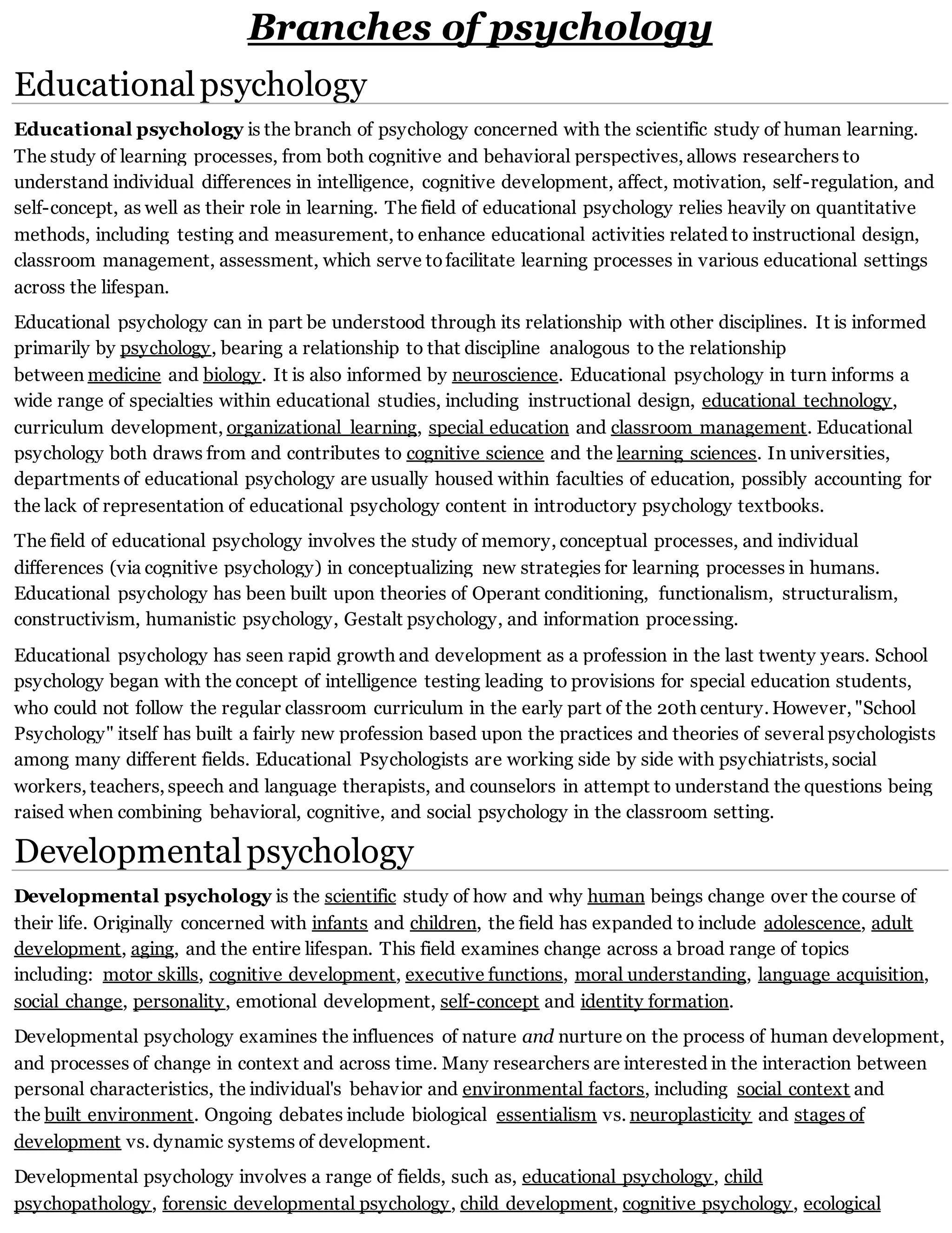 Branches of psychology | DOCX