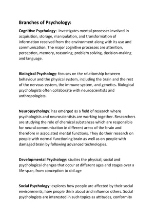 branches of psychology - how we can use psychology in our daily life | DOCX