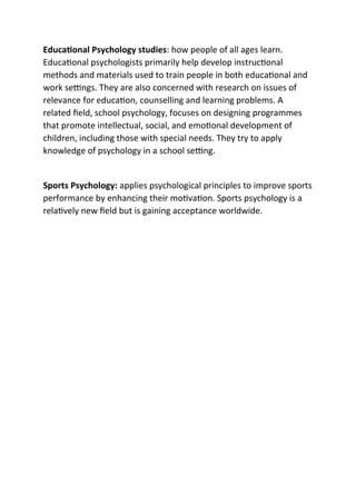 branches of psychology - how we can use psychology in our daily life | DOCX