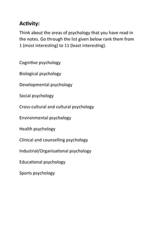 branches of psychology - how we can use psychology in our daily life | DOCX