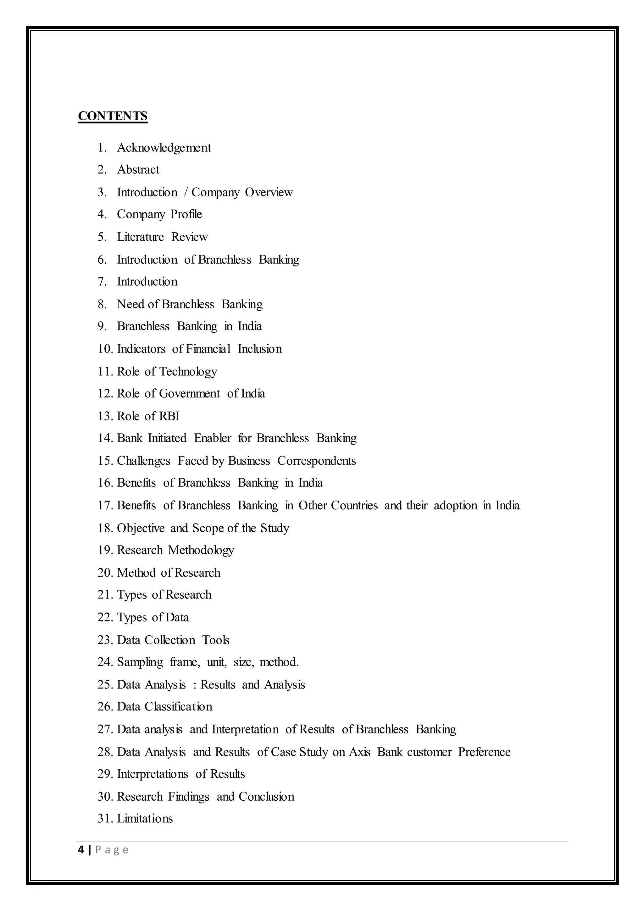 Branchless banking project report | DOCX