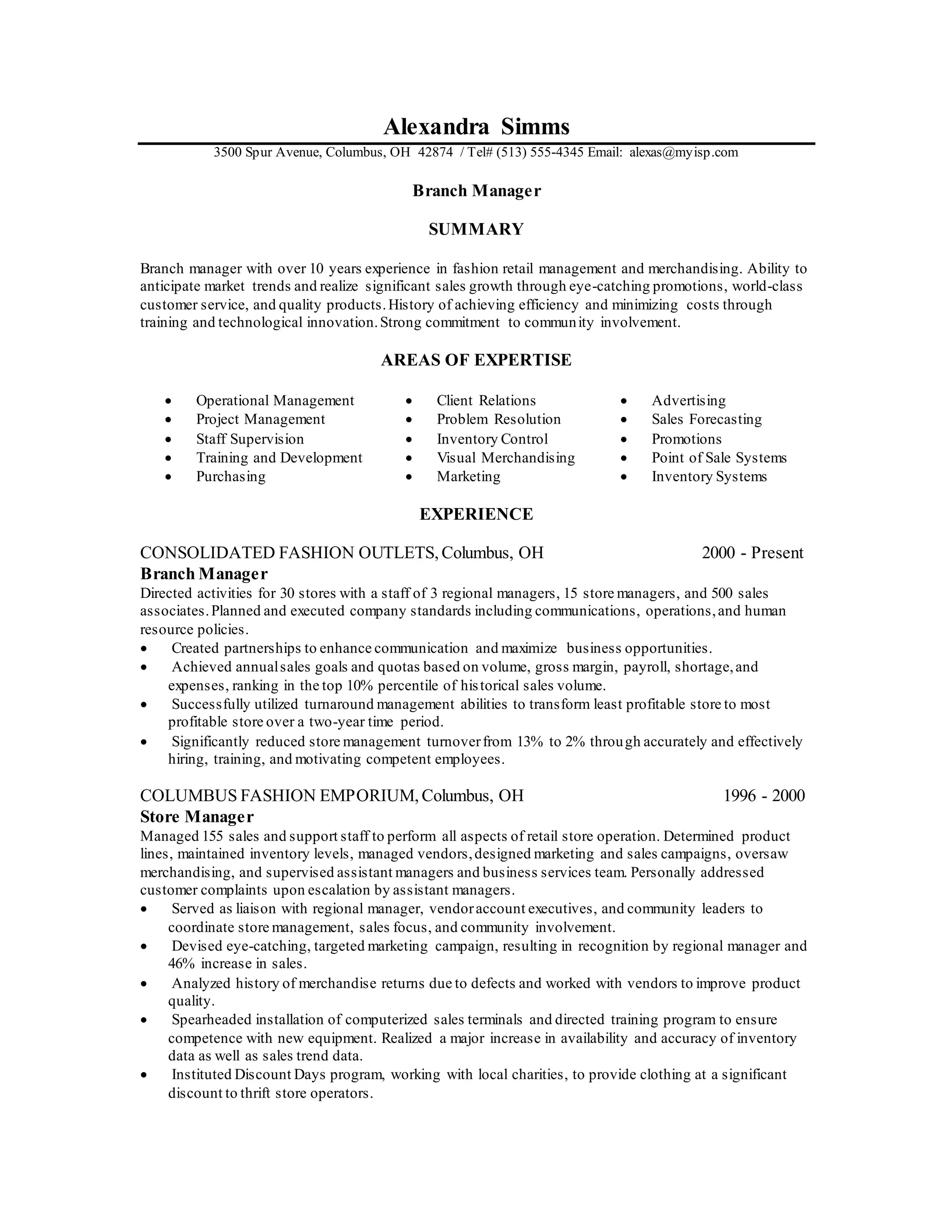 Branch manager (best) CV template | PDF