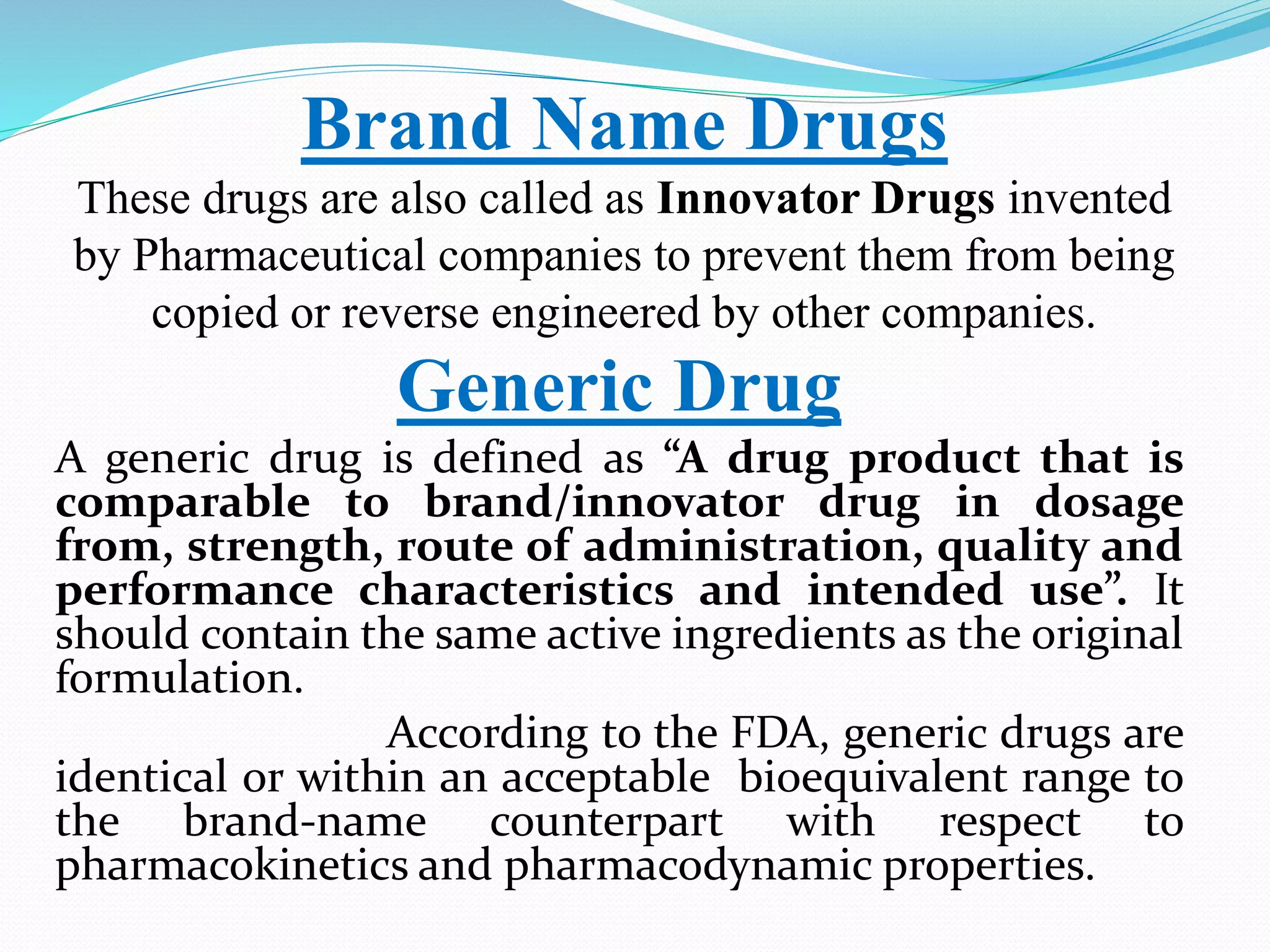 Brand drug vs generic drug | PPTX