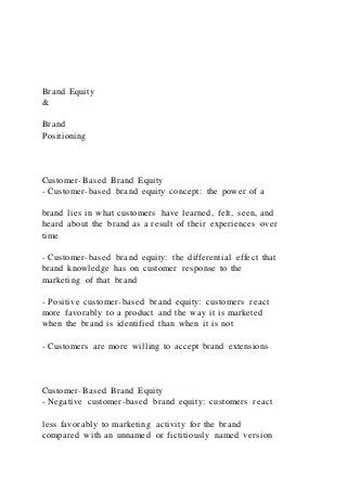 Brand Equity & Brand PositioningCustomer-Based | PDF