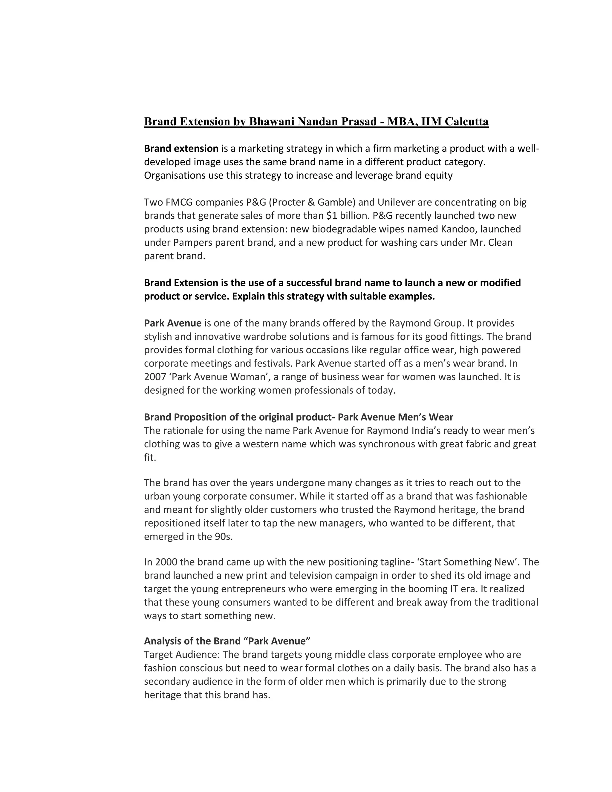 Brand extension by bhawani nandan prasad mba, iim calcutta | PDF