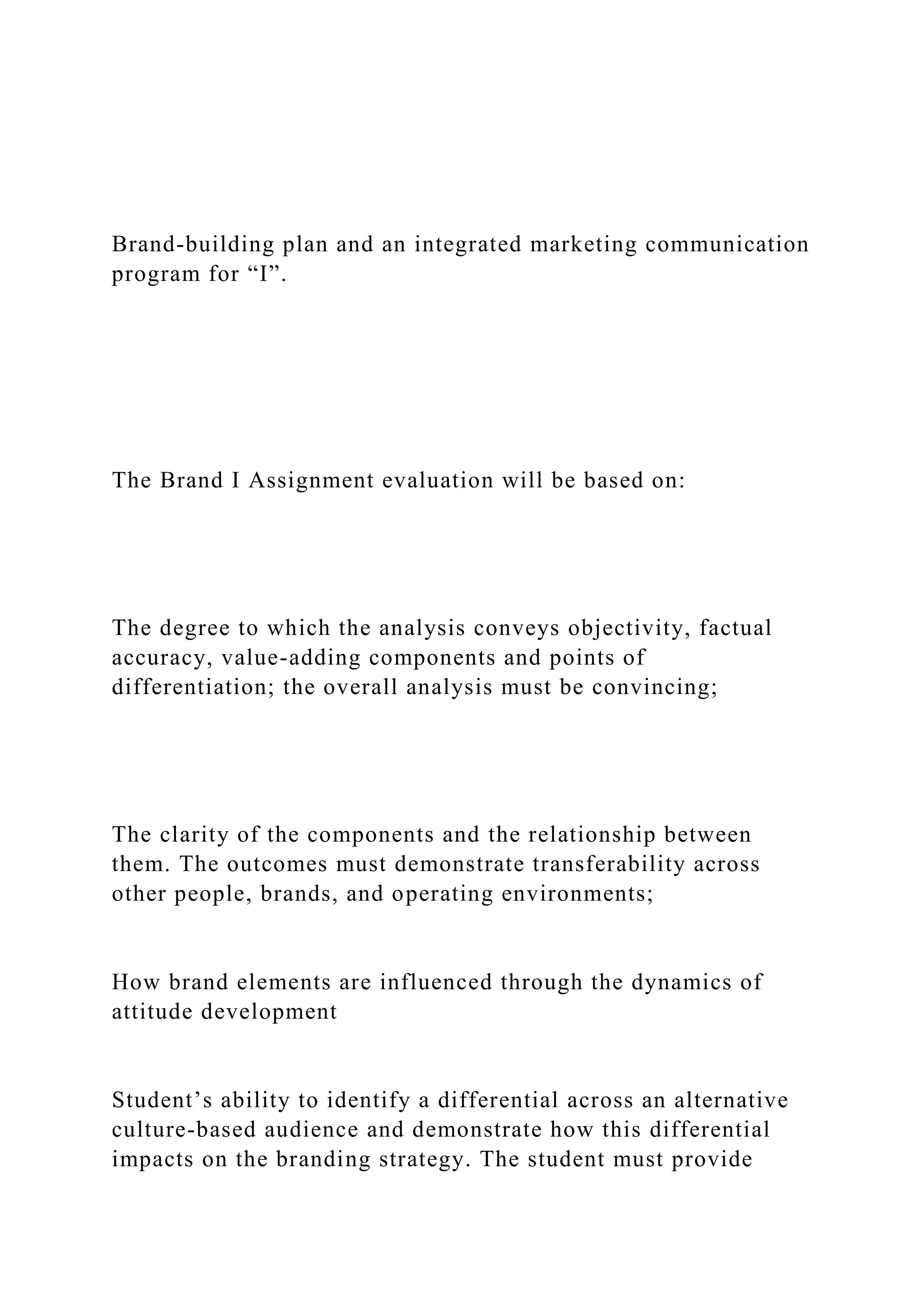 Brand I” Assignment Each student will develop a brand concept for | DOCX