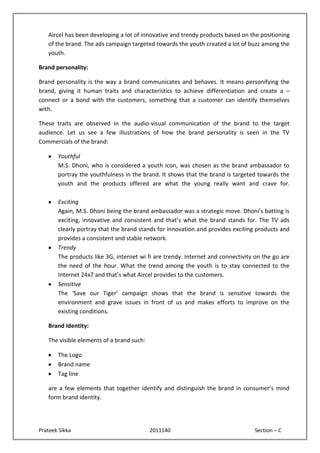 Brand management Aircel | DOCX
