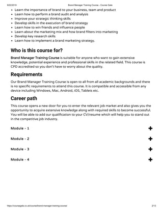 Brand Manager Training Course - Course Gate | PDF