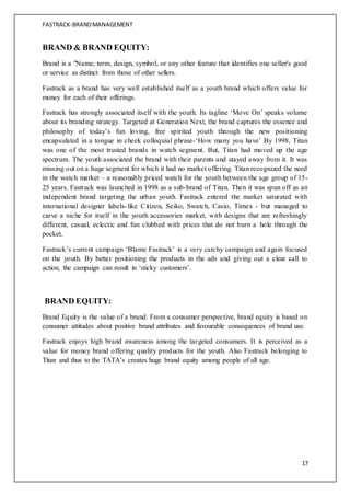 Study on Brand management of fastrack | DOCX