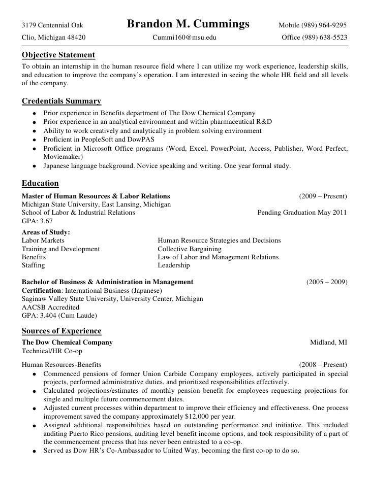 Brandon Cummings Detailed Resume 2010