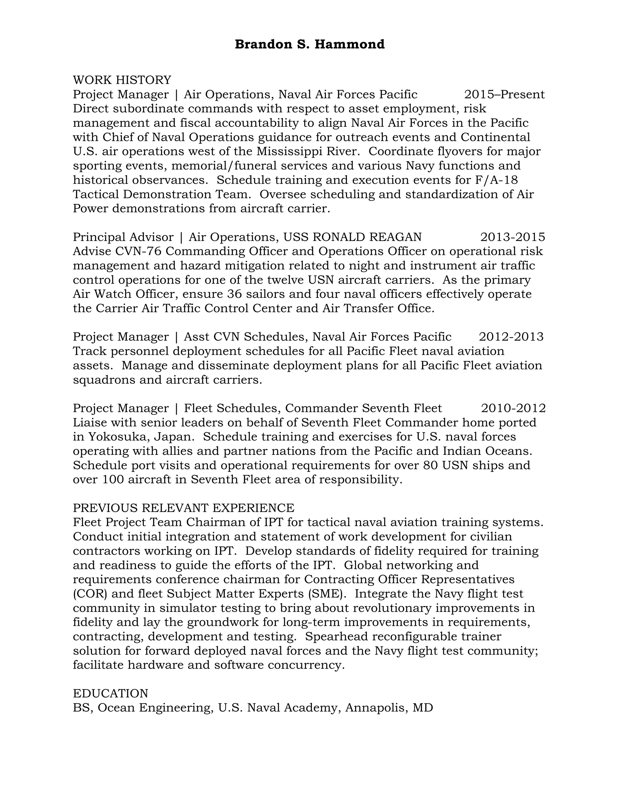 Brandon Hammond resume 15OCT15 | PDF | Defense Industry | Industries