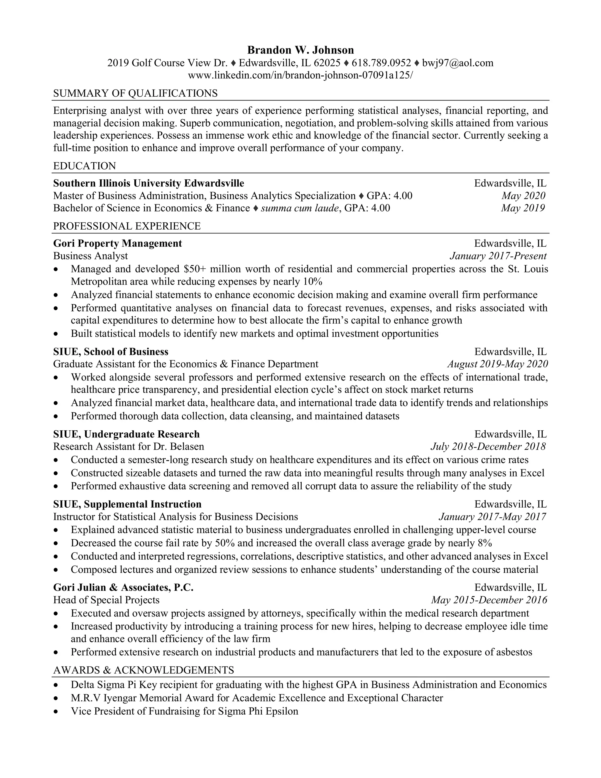 Brandon Johnson's Resume 4.3.2020