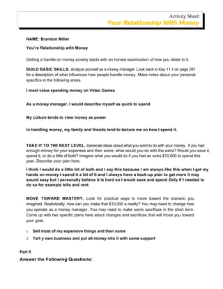 you're relationship with money | DOC | Financial Planning | Personal ...