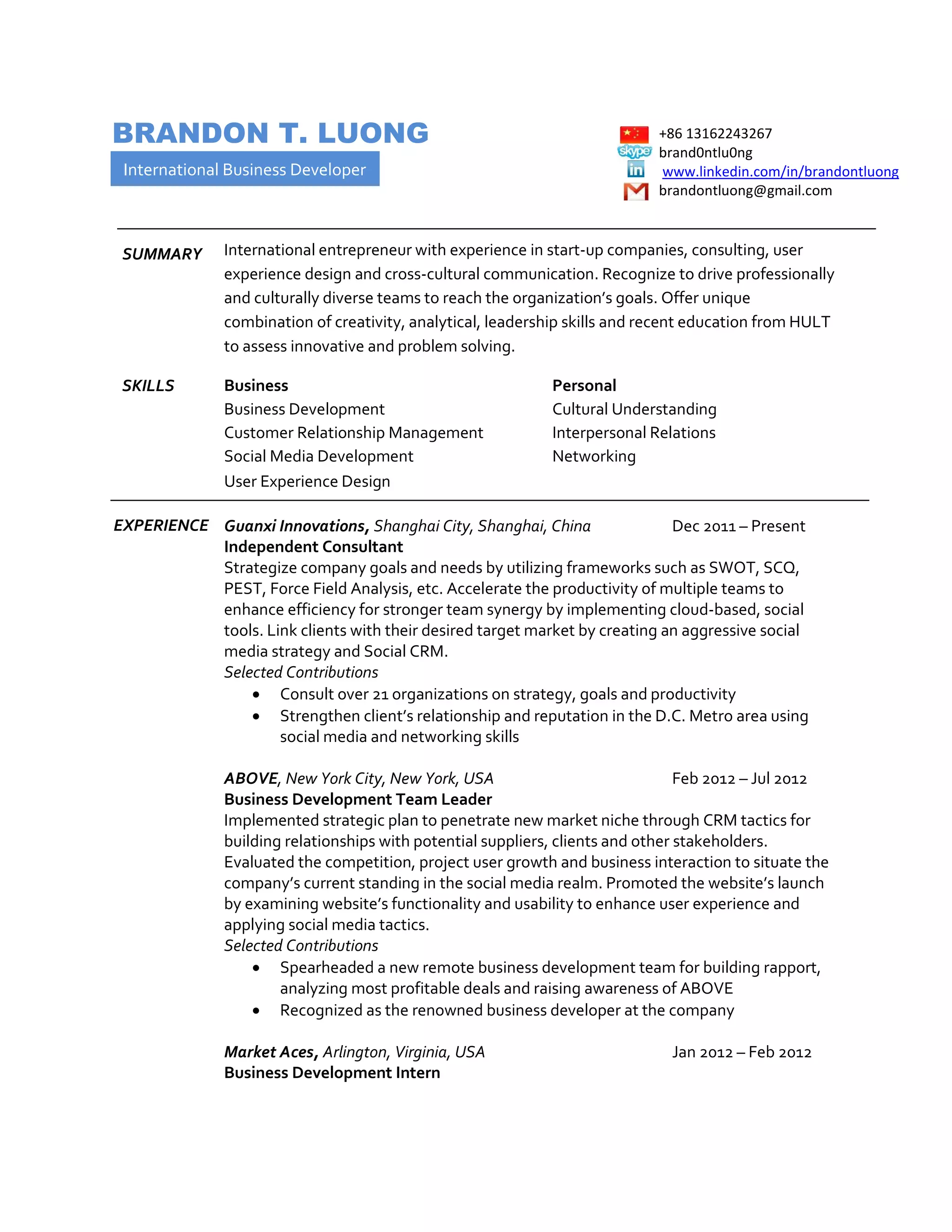 Brandon T. Luong Resume | PDF | Business | Business and Finance