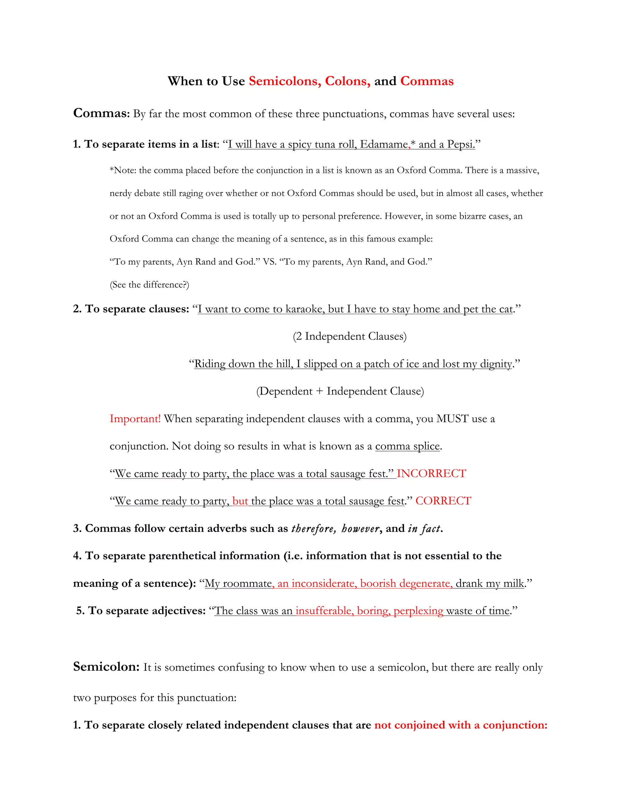 Brandon - Semicolons, Colons, and Commas | PDF